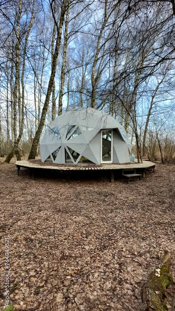 Glamping Domes in campsite in forest. Geodesic Dome House. Glamping ...