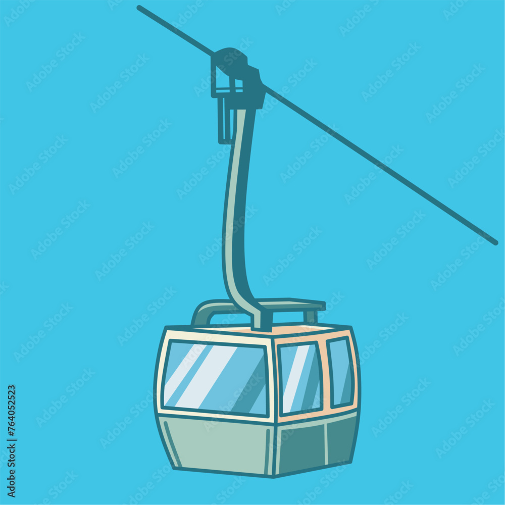 Cable Car on ropeway Isolated in blue background. Vector illustration ...