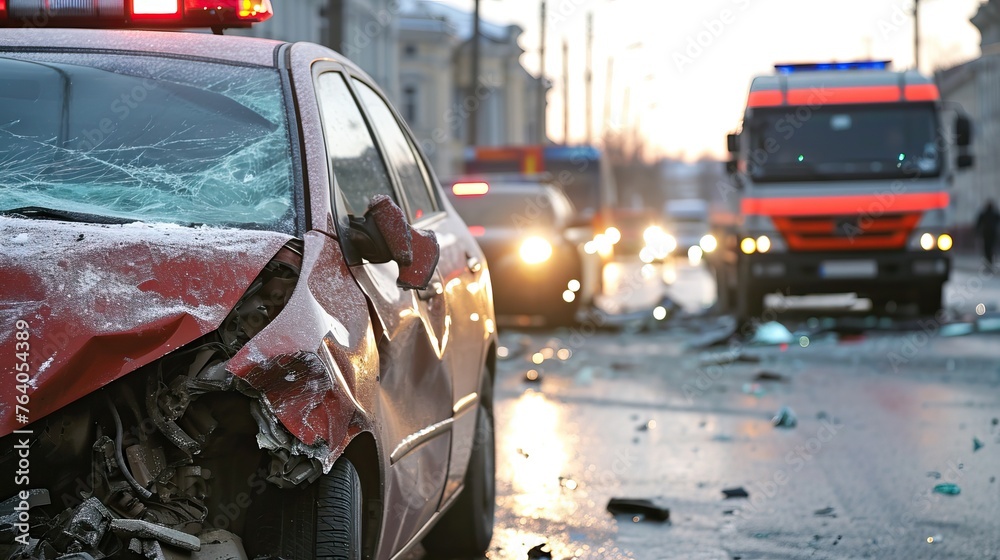 Car accident scene with emergency responders, emphasizing road safety ...