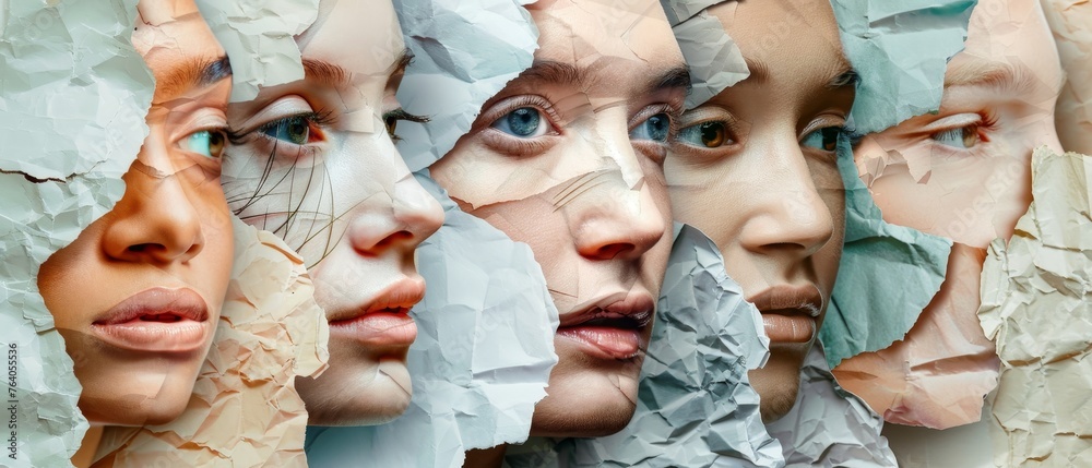 A portrait of a human face made from different portraits of men and ...
