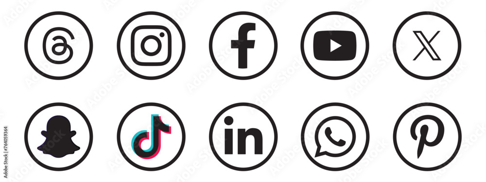 Social media icon outline 2024. X, Threads, Facebook, Instagram ...