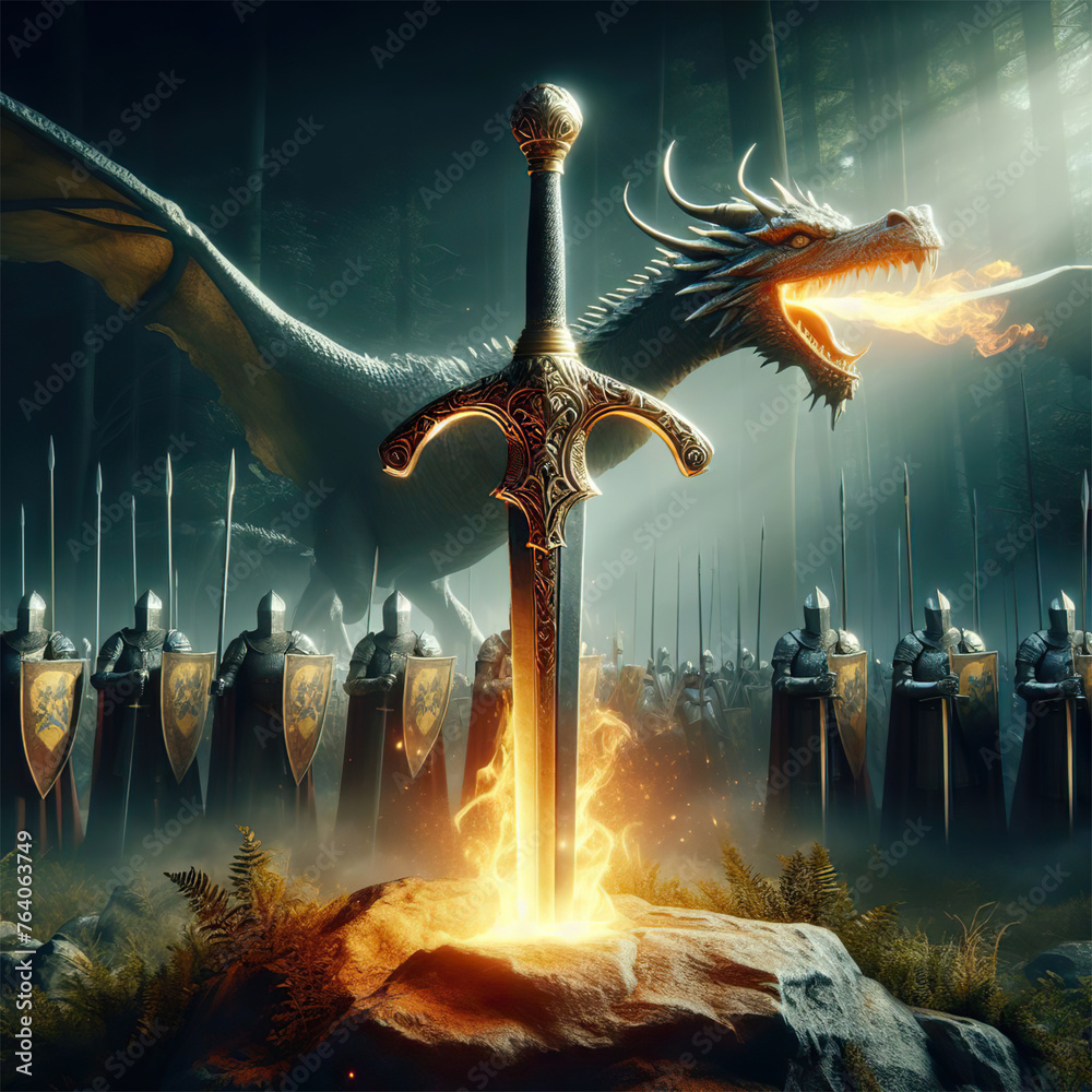 Excalibur. The mythical sword in the stone. Knights of the round table ...