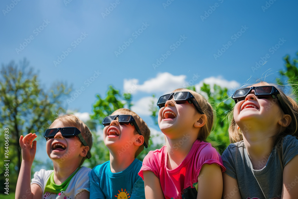 Children looking up at solar eclipse outdoors Stock Photo | Adobe Stock