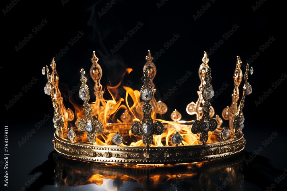 Symbolic royal crown burning medieval empire s rise and fall with kings ...