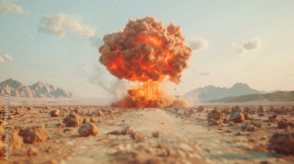 Graphite illustration of mushroom clouds erupting from a nuclear ...
