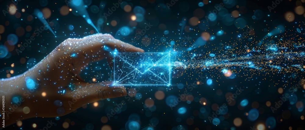Letter put into envelope by digital hand. AI mailing, email icon, inbox ...