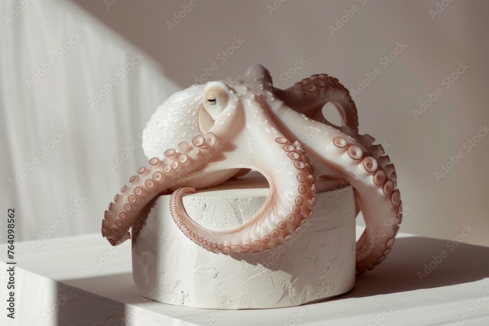 still life picture of an octopus with tentacles on top of astone podium ...