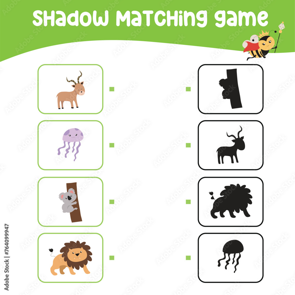 Matching shadow game for children. Find the correct shadow. Worksheet ...