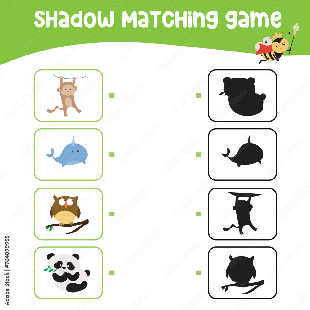 Matching shadow game for children. Find the correct shadow. Worksheet ...