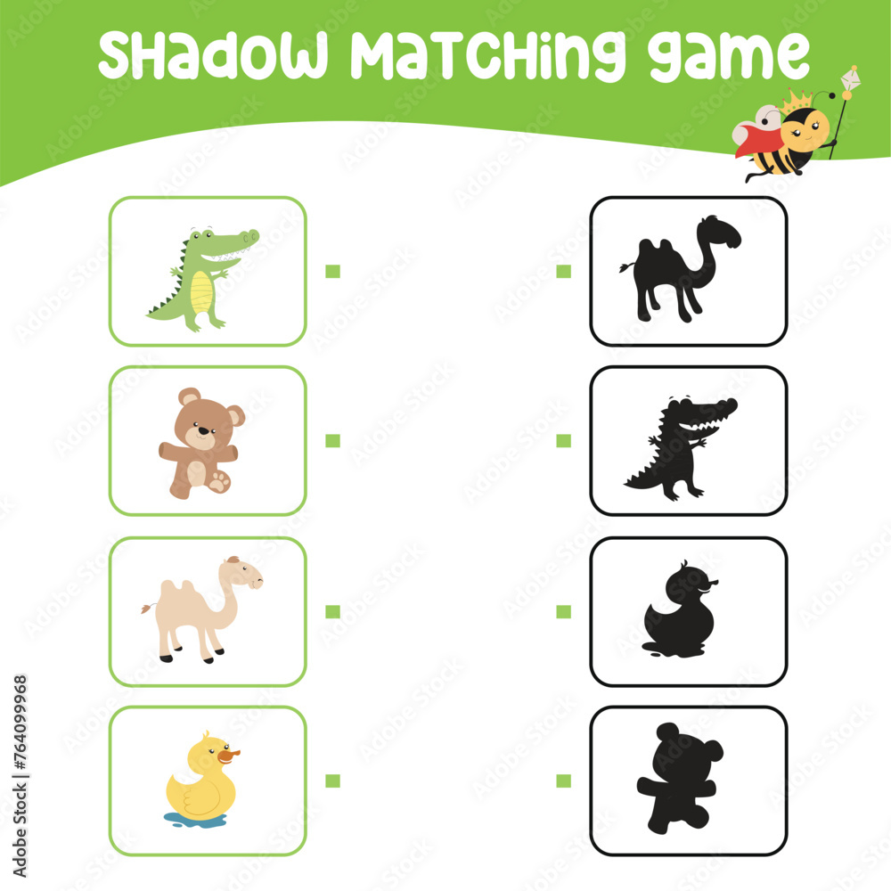 Matching shadow game for children. Find the correct shadow. Worksheet ...