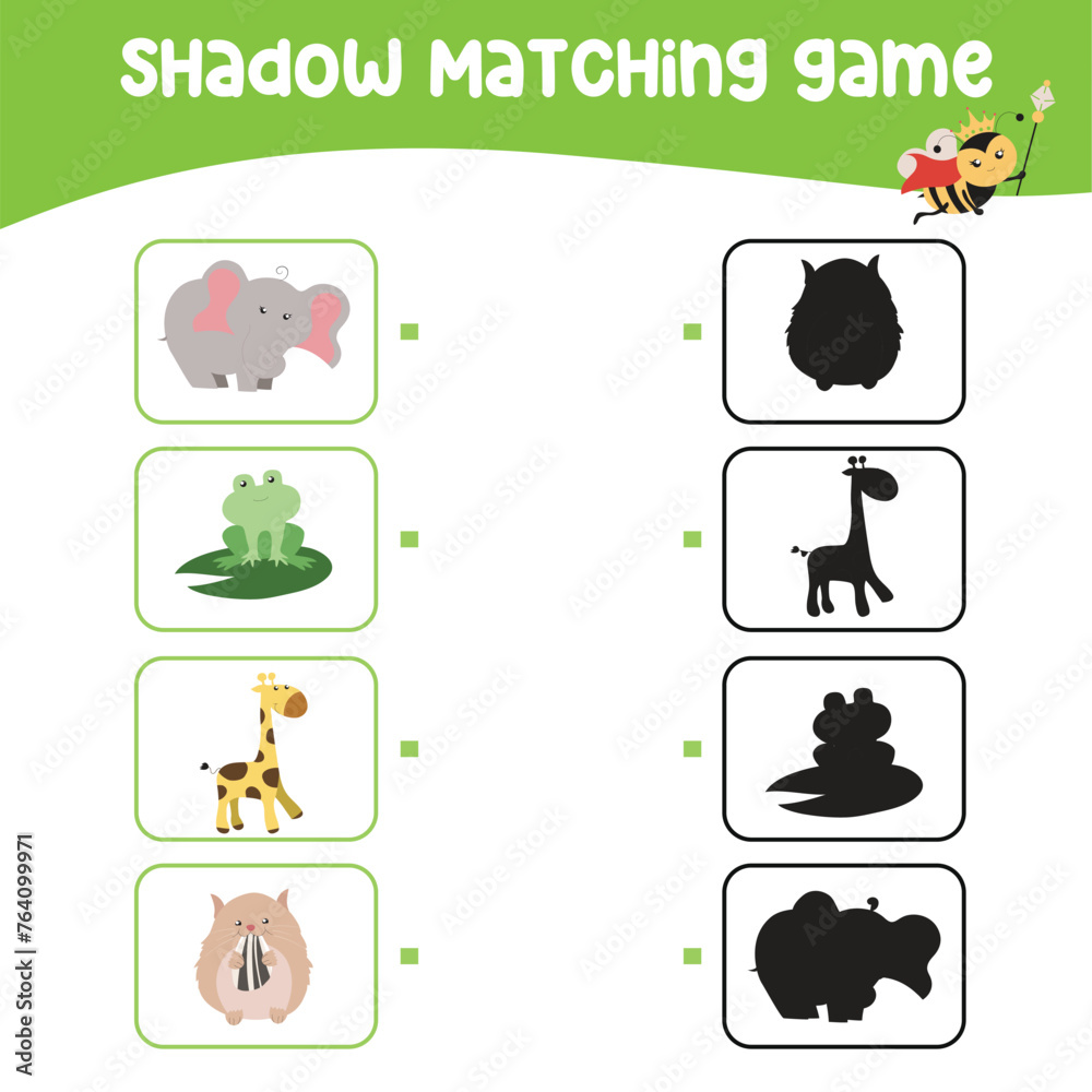 Matching shadow game for children. Find the correct shadow. Worksheet ...