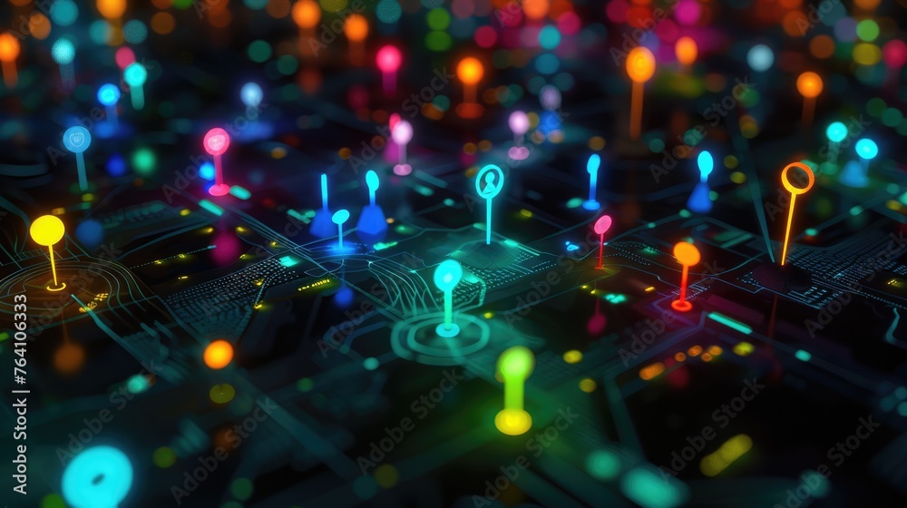 Dynamic social media network concept with vibrant icon connections in a ...