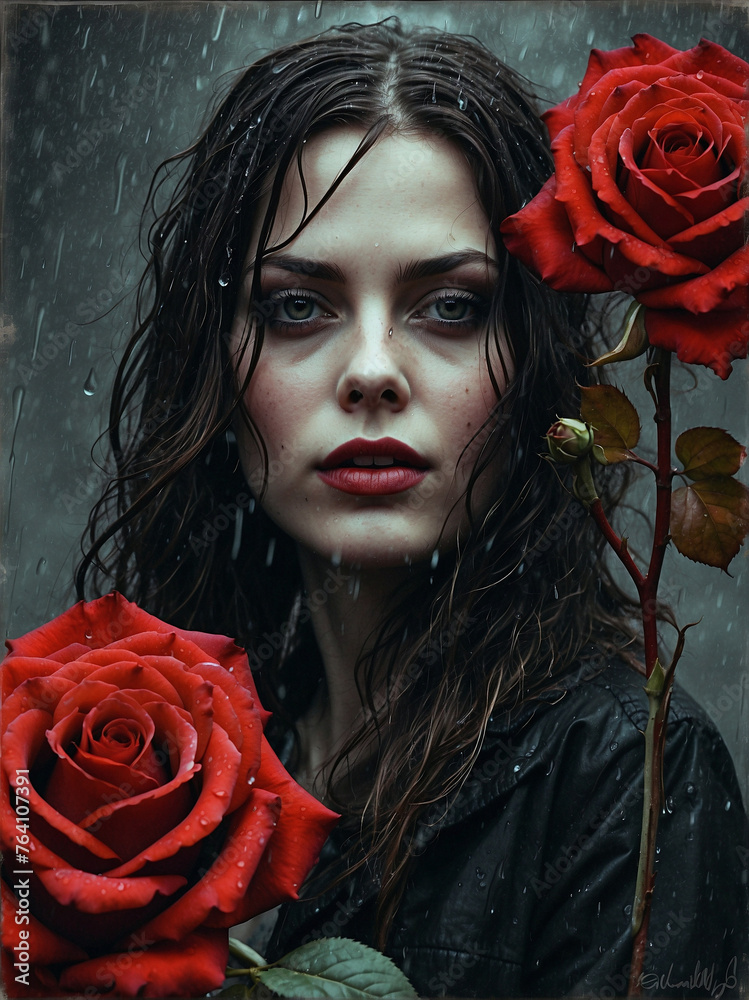 Blooms of Passion Ethereal Portraits of Women Amidst Red Roses in Art ...