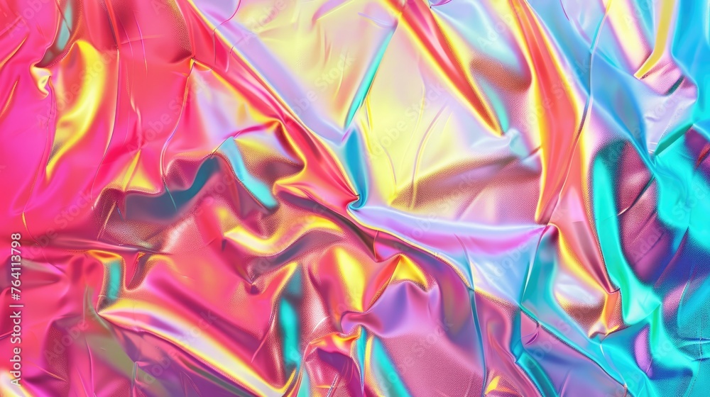 Iridescent foil texture with vibrant creases, reflecting a spectrum of ...