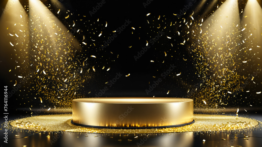 Black and Gold Display Background, gold award podium with glitter ...