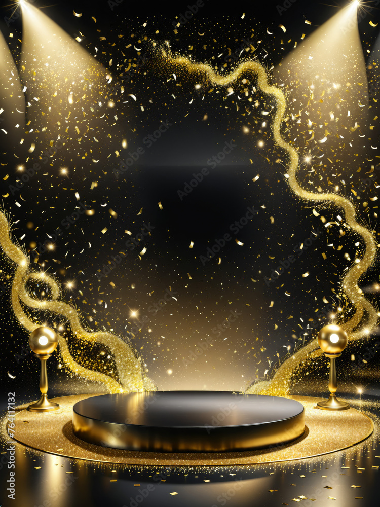 Black and Gold Display Background, gold award podium with glitter ...