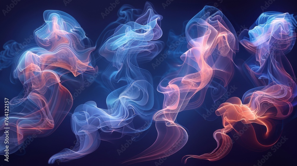 Set of modern elements for air flow. Realistic light effect on top view ...