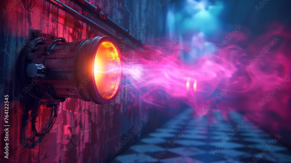 Colorful stage lights background with realistic modern projectors ...