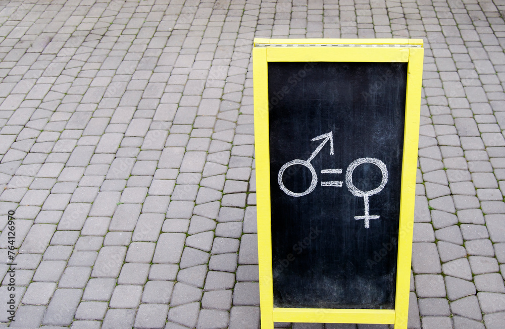 The concept of gender equality. Male and female symbol drawn chalk on ...