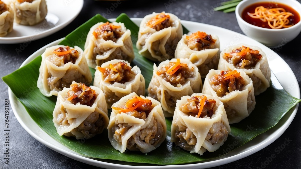 Filipino sioux mai, open-topped dumplings with pork and shrimp. Stock ...