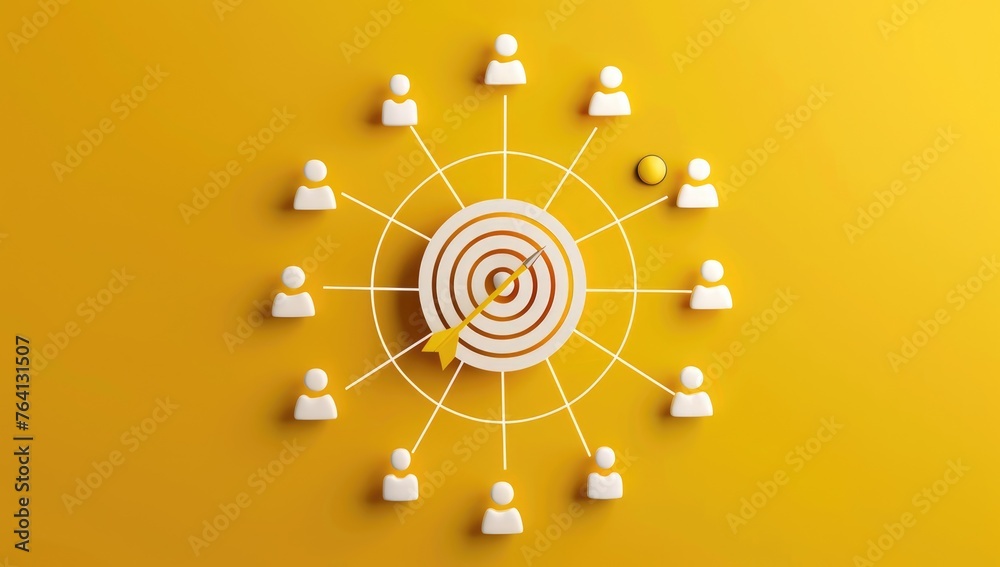 Team alignment and common goal concept with wooden tokens and a central ...