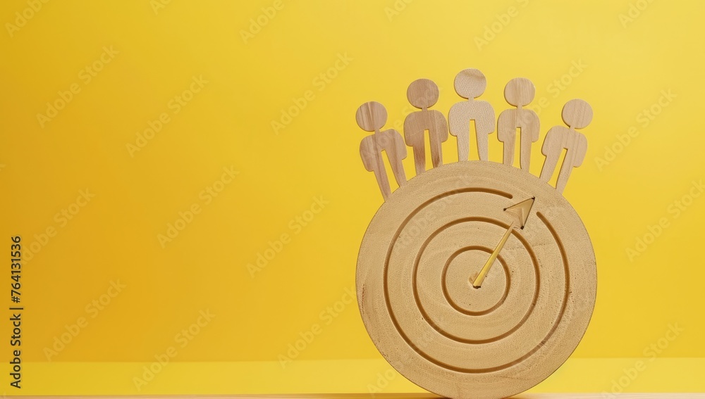 Team alignment and common goal concept with wooden tokens and a central ...
