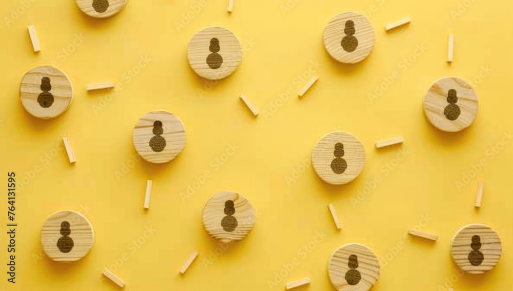 Team alignment and common goal concept with wooden tokens and a central ...