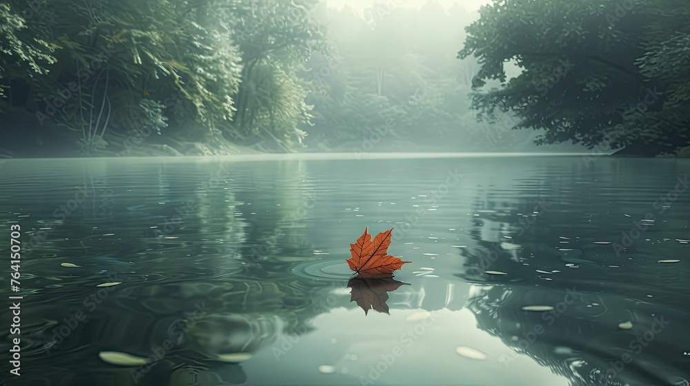 Witness the serene elegance of a solitary leaf drifting along a winding ...