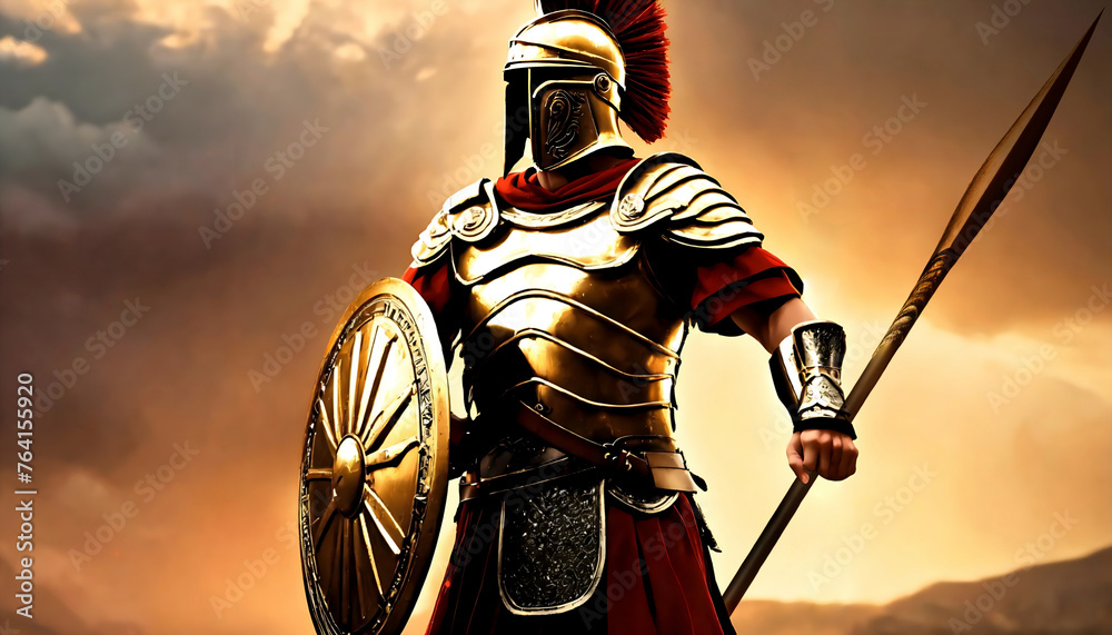 Spartan warrior with spear and shield. ancient Roman sword, weaponry ...