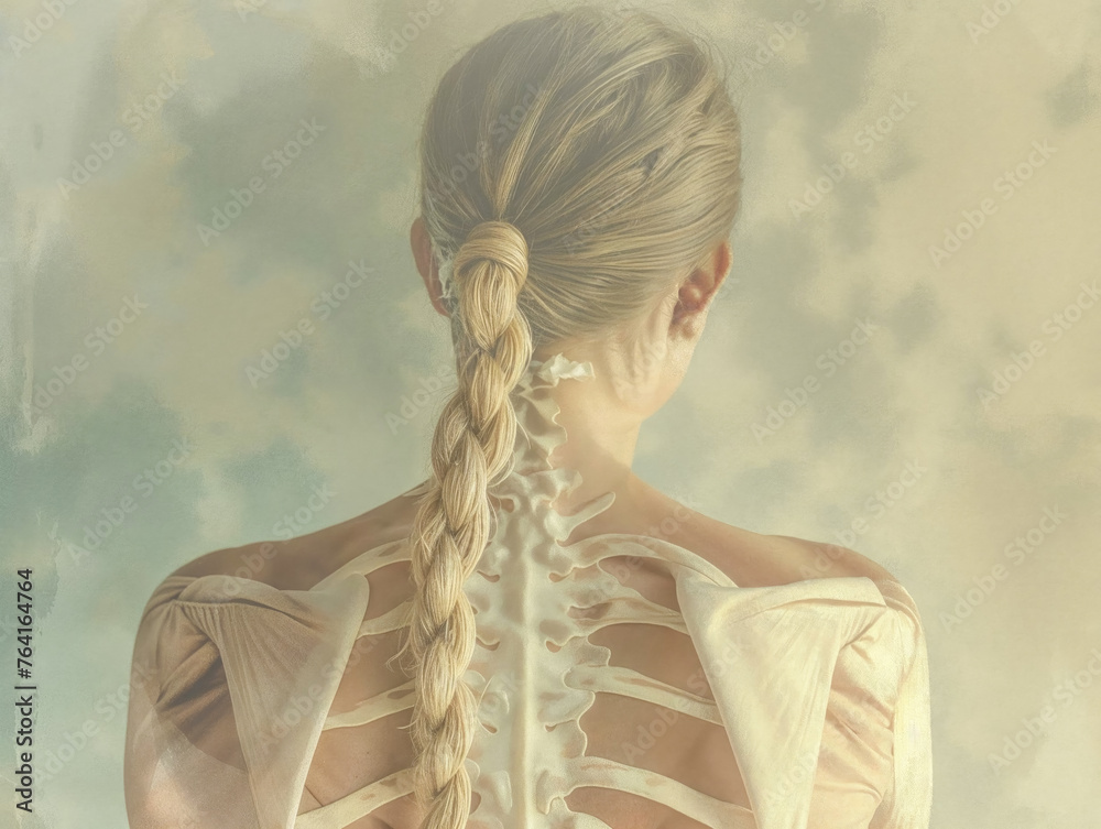 Women's back showing the anatomy of shoulders shoulder muscles, light ...