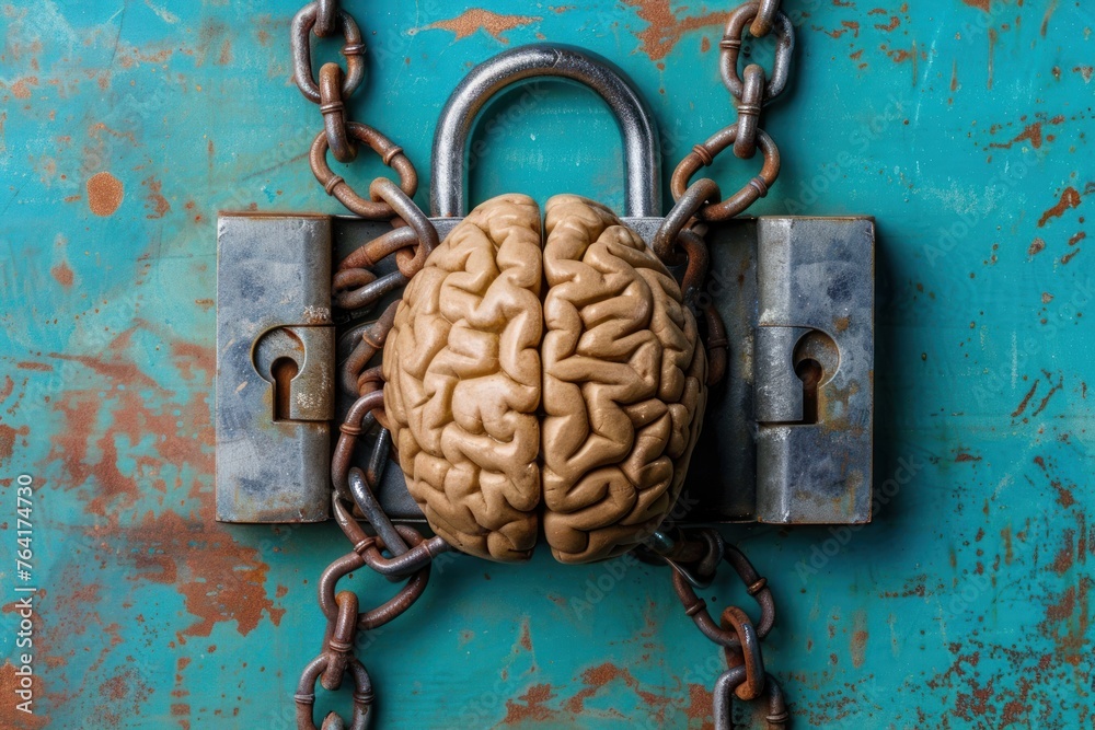 Human brain in chains on a padlock Stock Illustration | Adobe Stock