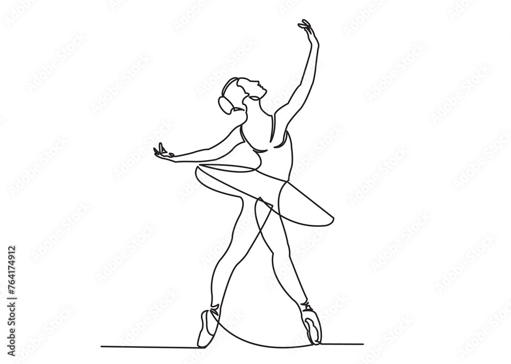 continuous line drawing of woman ballet dancer Stock Illustration ...