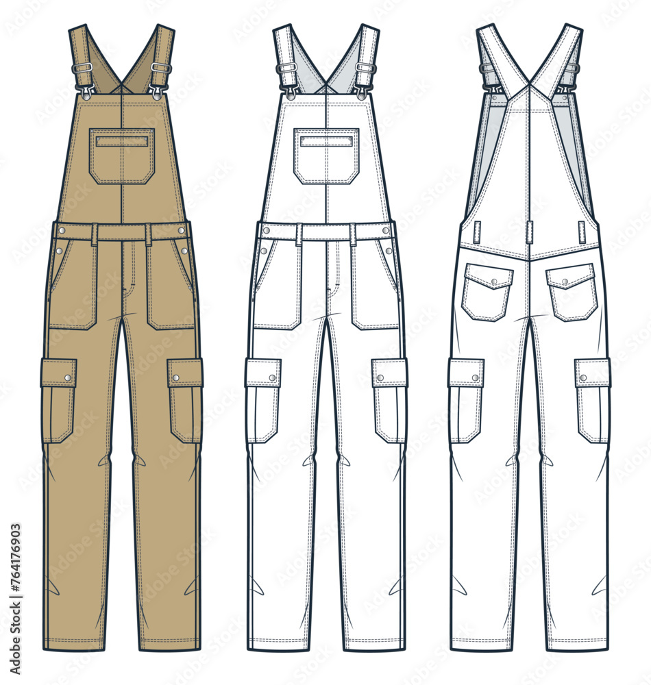 Vetor de Denim Jumpsuit fashion flat technical drawing template ...