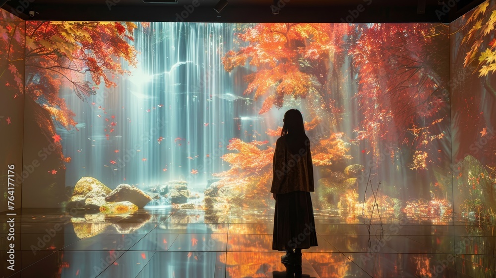 An individual stands transfixed by a stunning digital projection of an ...