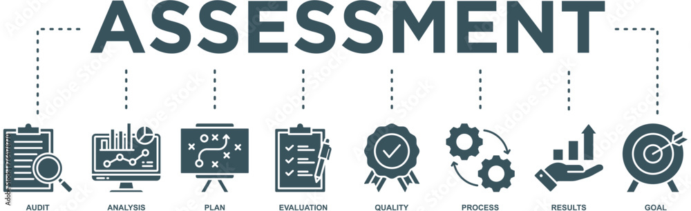 Assessment banner web icon vector illustration for accreditation and evaluation method on ...