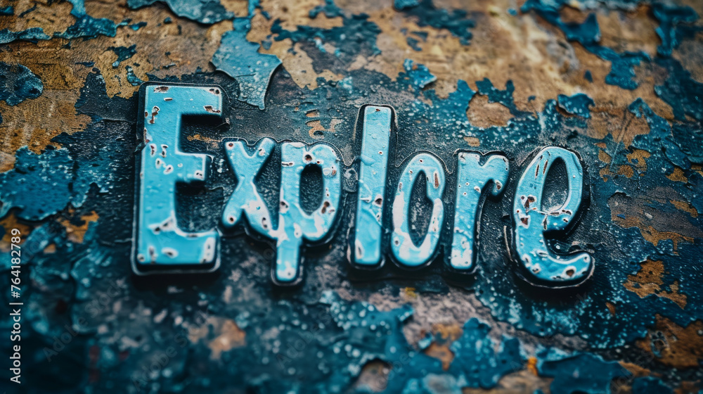 A person observes the word "Explore" on a solid colored background in ...