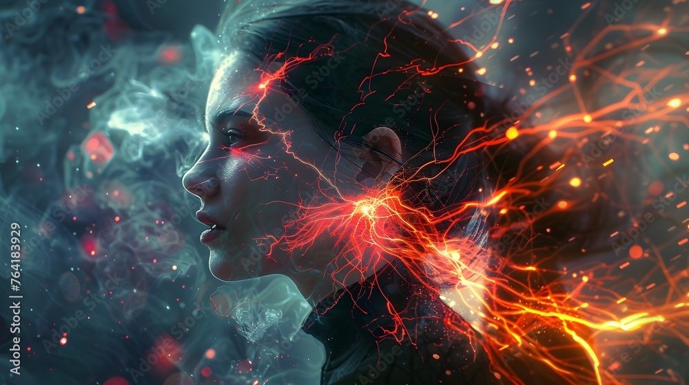 Woman Radiating Power Within: A Captivating Portrait of Red Lightning ...