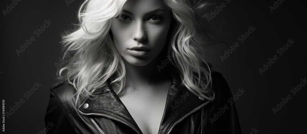 Capture the essence of a feminine figure in grayscale, featuring a lady ...