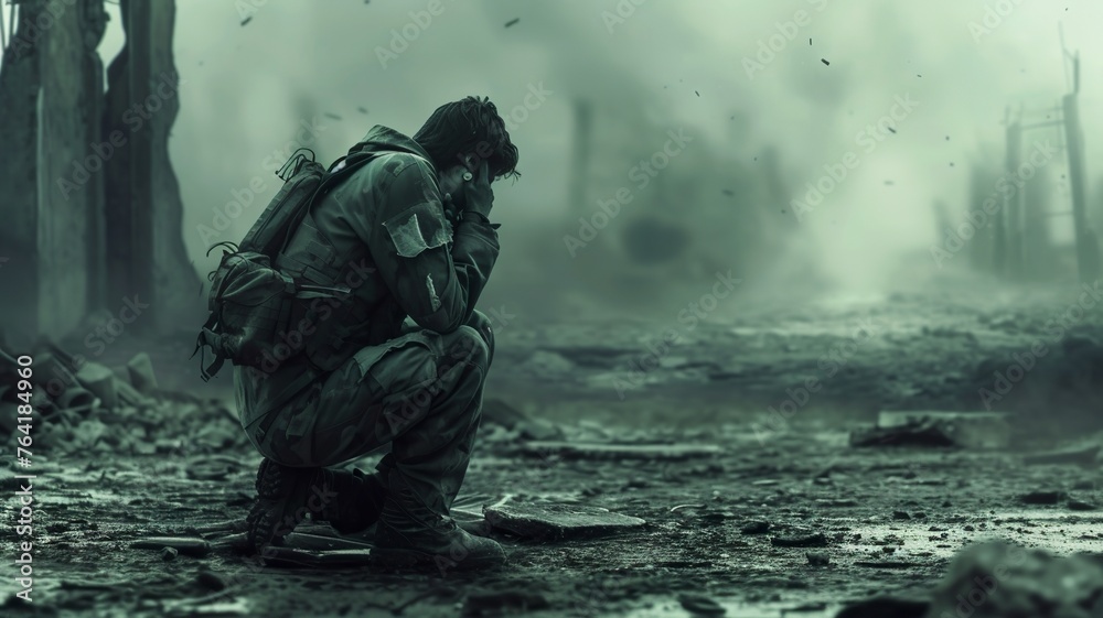 artificial intelligence generated image of a war zone with soldiers ...