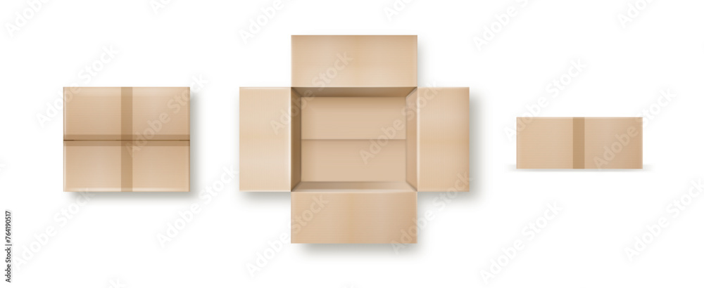 Box. Empty open and closed cardboard box. Realistic cardboard box ...