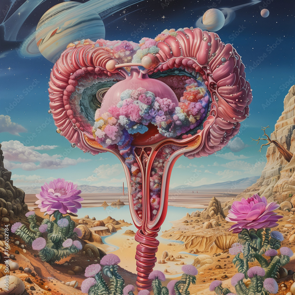abstract image of the organs of the female reproductive system with a ...