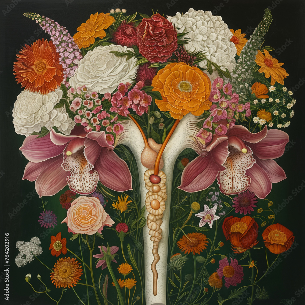 abstract image of the organs of the female reproductive system with a ...