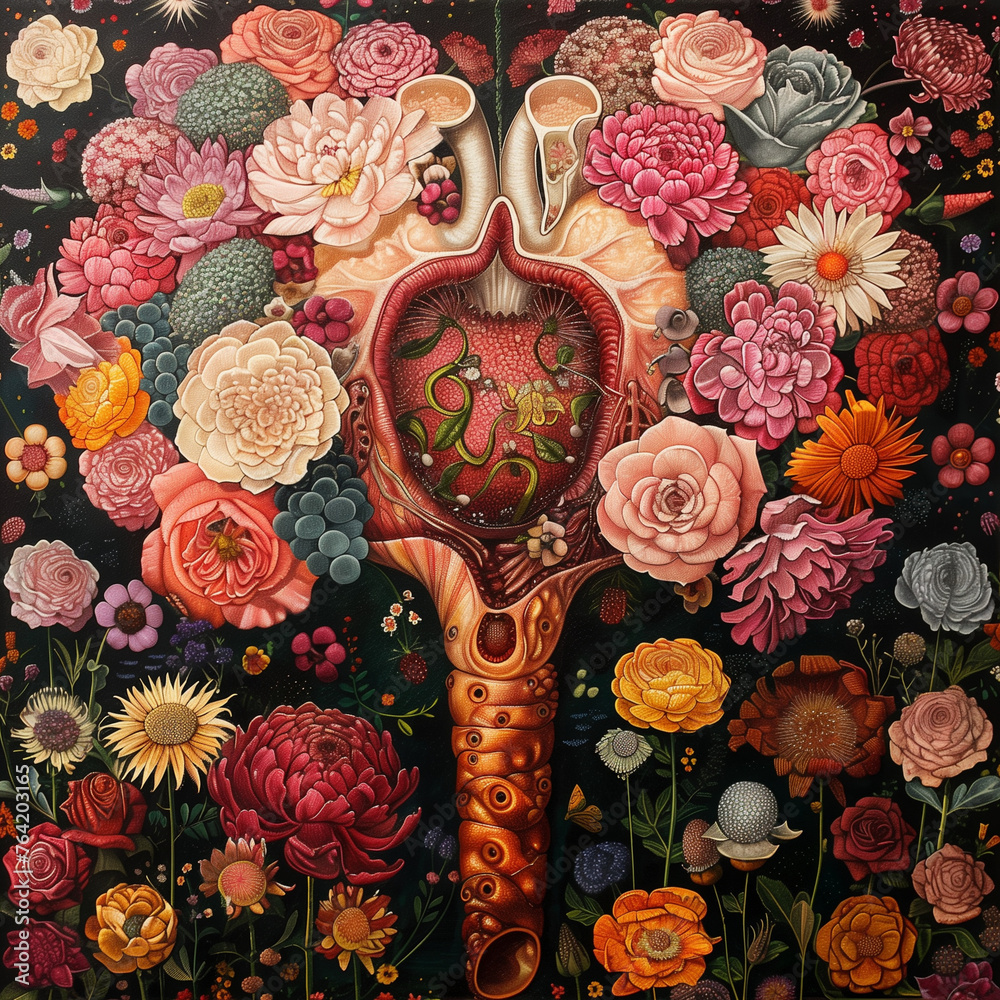 abstract image of the organs of the female reproductive system with a ...