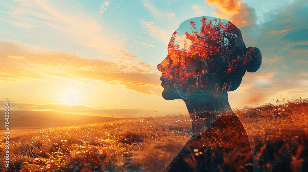 Depict the concept of inner peace and mental tranquility by creating an ...