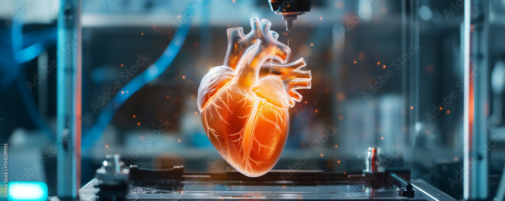 An advanced 3D bioprinter creating a detailed human heart model ...