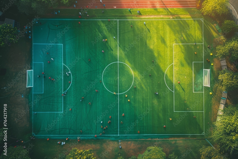 Aerial View of a Soccer Field, An aerial viewpoint of a soccer field ...