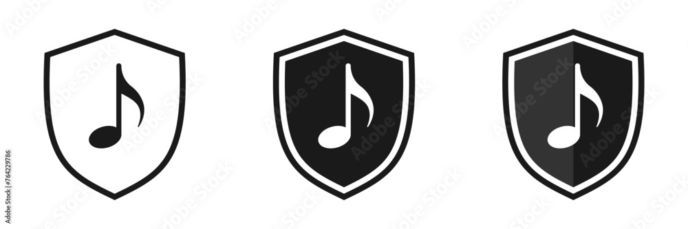 Poster Set of musical note icons on a shield, illustration – Wall Art ...