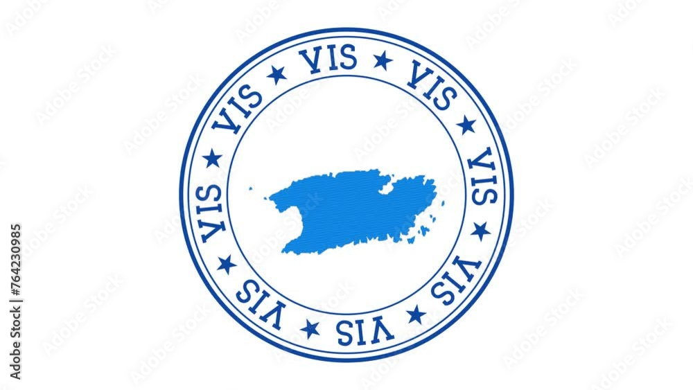 Vis intro. Badge with the circular name and map of island. Vis round ...