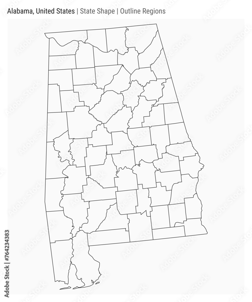 Alabama, United States. Simple vector map. State shape. Outline Regions ...