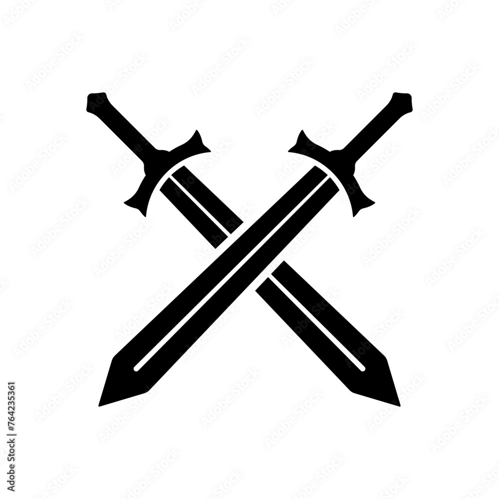 Crossed swords icon. Black silhouette. Front side view. Vector simple ...
